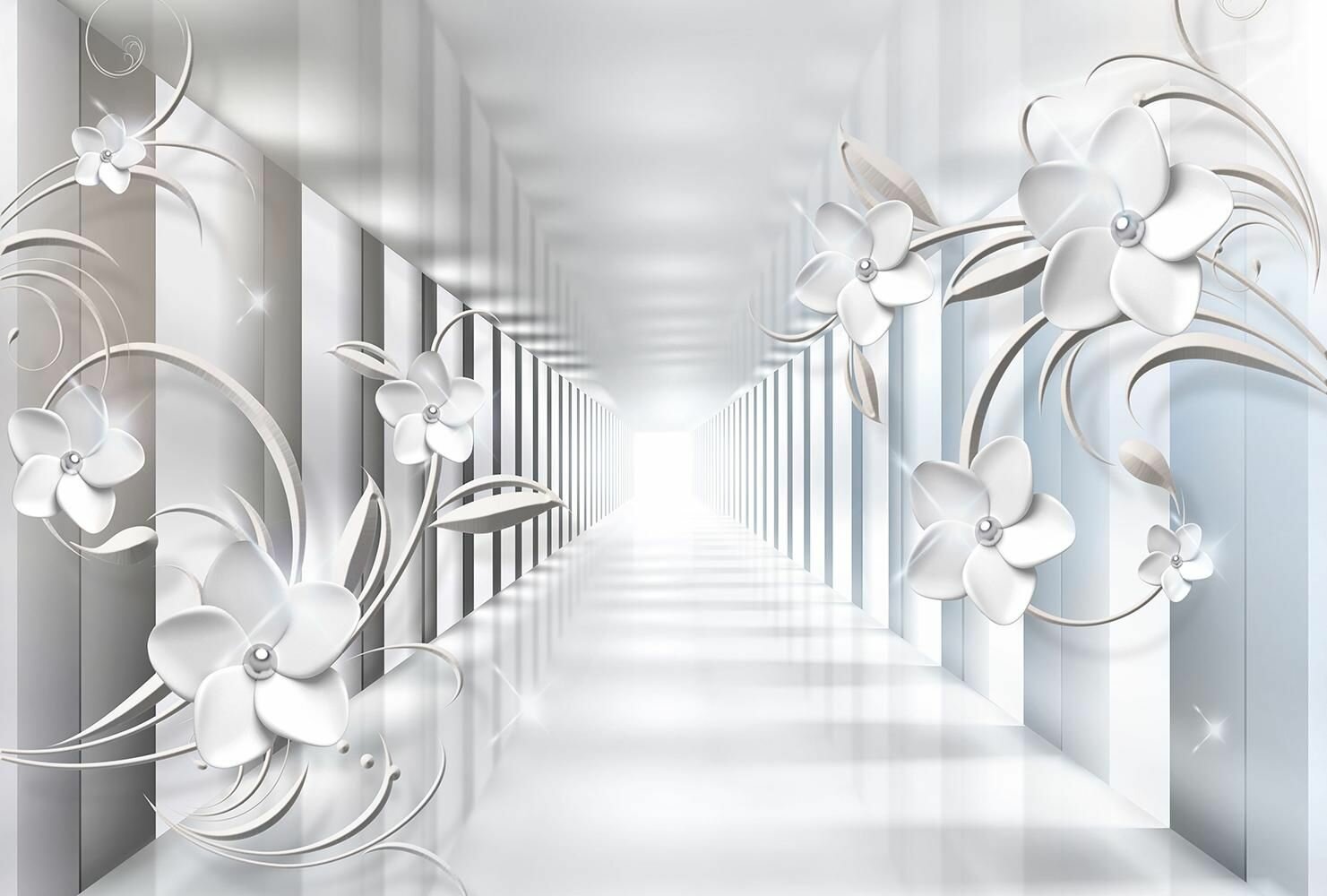Фотообои/ F-042 Тоннель с белыми цветами 400х270-1Divino