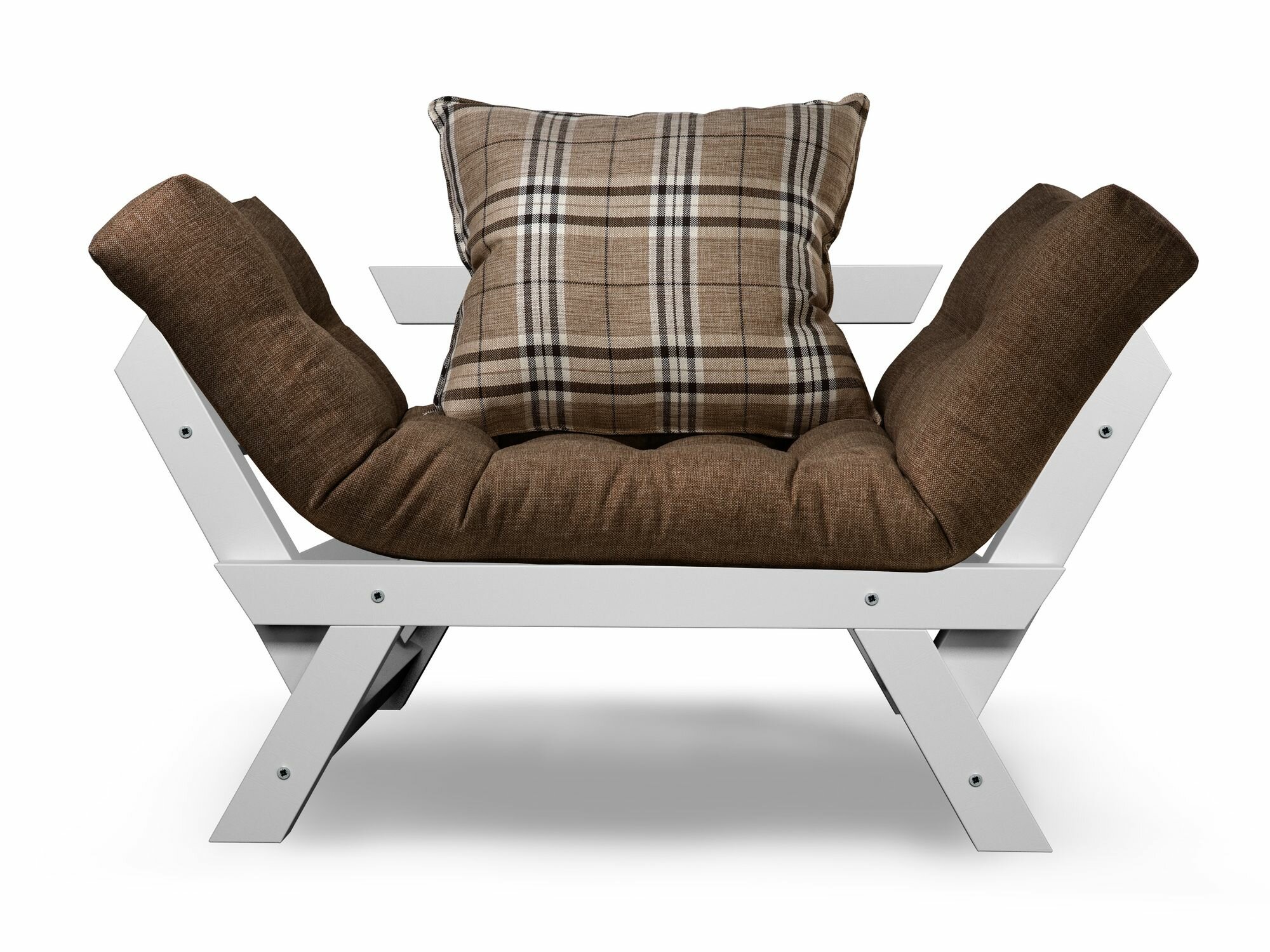 Садовое кресло Arsko Отман-С, коричневая клетка-белое, рогожка, массив дерева, с подлокотниками, садовое, на дачу