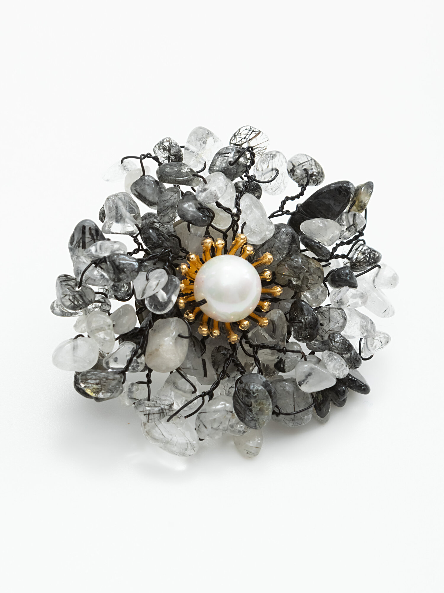 Брошь, жемчуг имитация, кварц