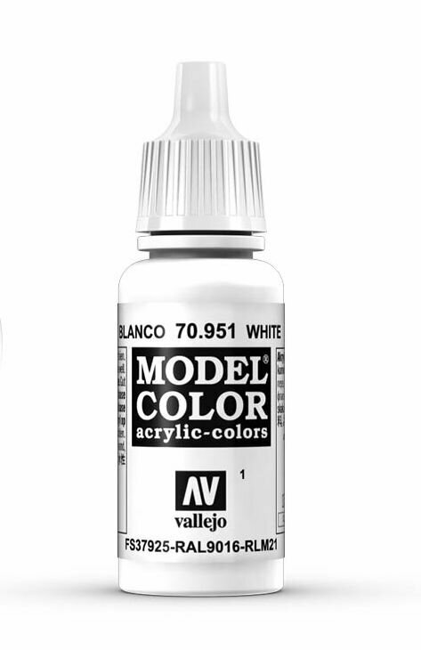 Краска 70951 Vallejo серии Model Color White (Белый) акриловая18ml — фото 1