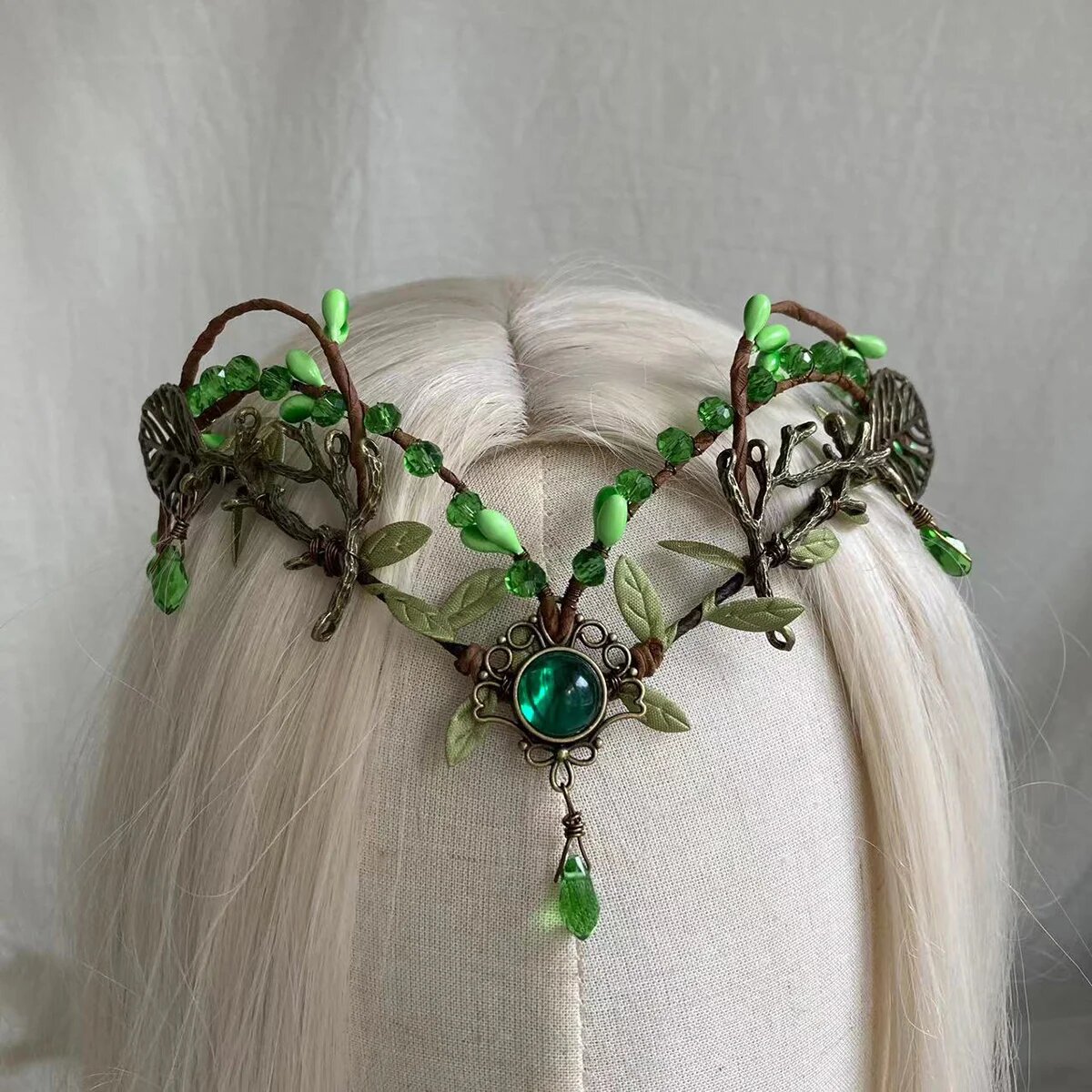 Эльфийская металлическая тиара Изумрудный, ELF43