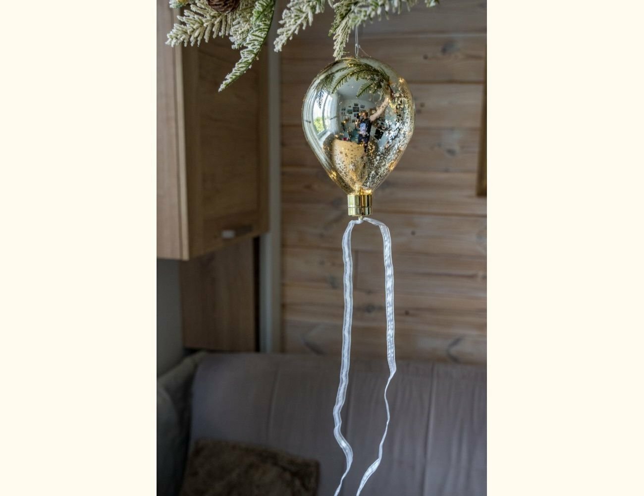 Светящаяся ёлочная игрушка изысканный воздушный шарик, золотой, 6 микро LED-огней, 15 см, батарейки, Peha Magic PT-57160