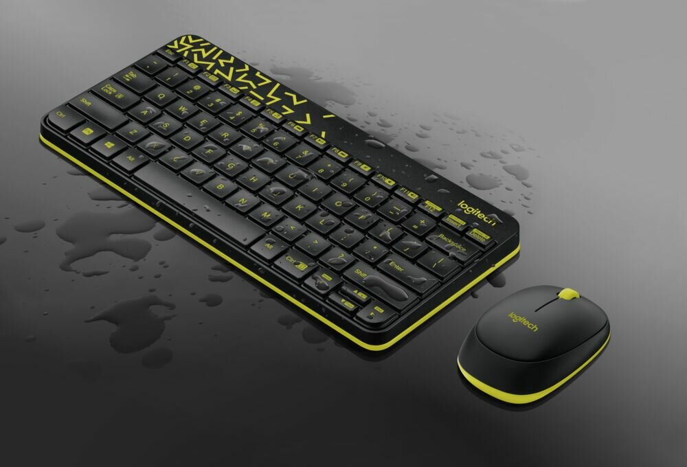 Комплект клавиатура + мышь Logitech MK240 Nano, black/yellow, английская/русская