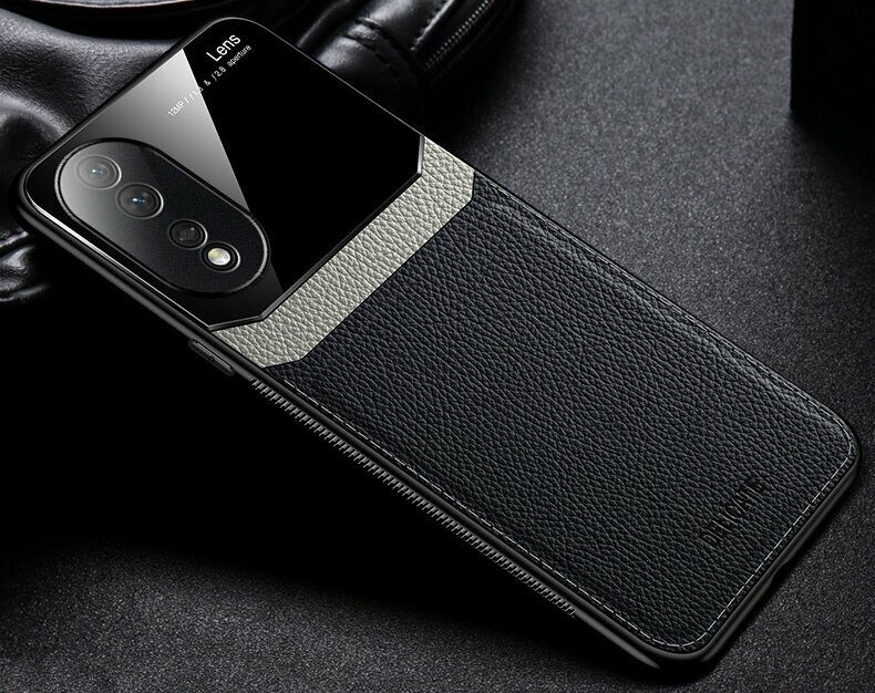 Чехол задняя панель MyPads «Generoso» для Honor 80 Pro из силикона со вставками из эко-кожи и оргстекла черная