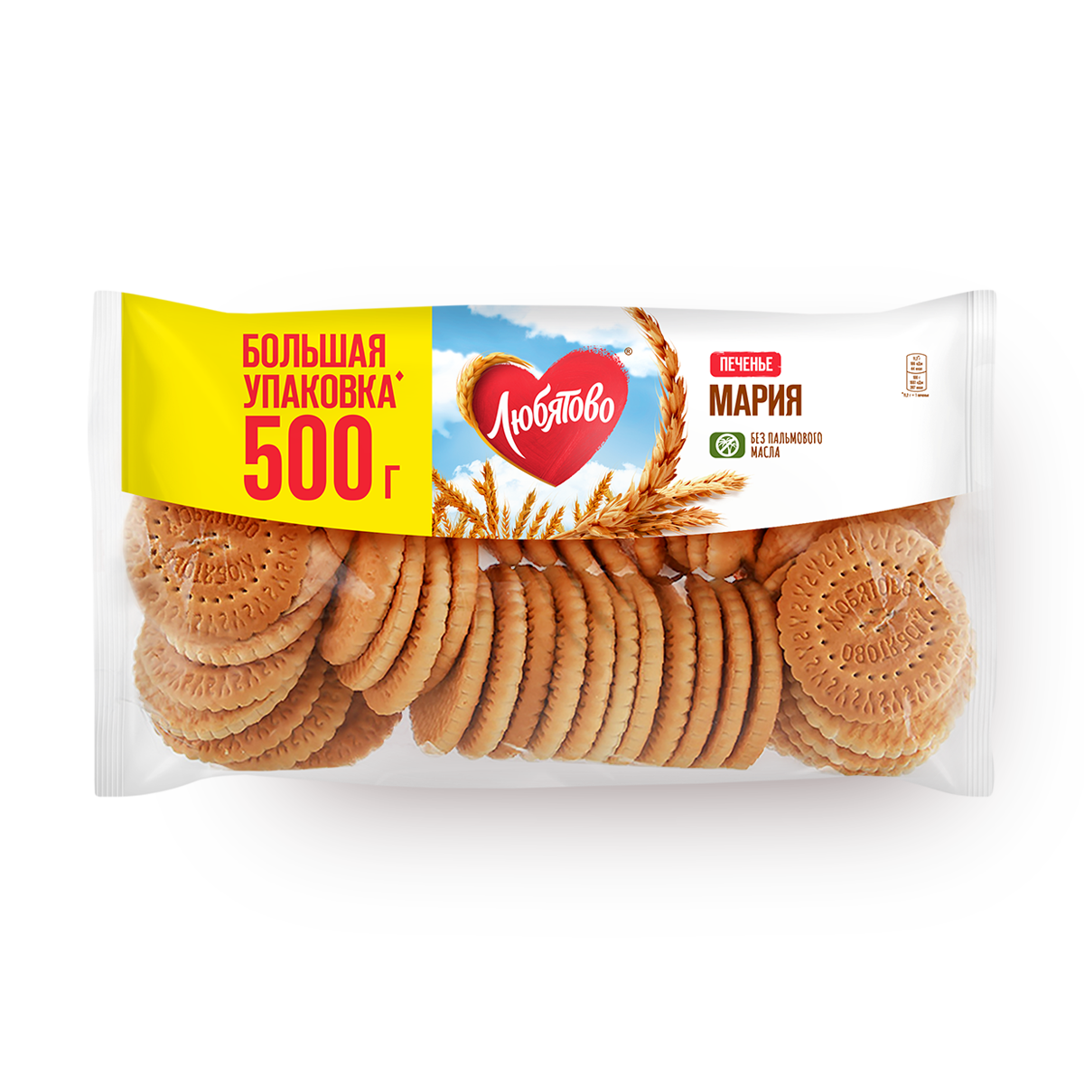 Печенье Любятово «Мария», сухое, без пальмового масла, флоу-пак, 500 г