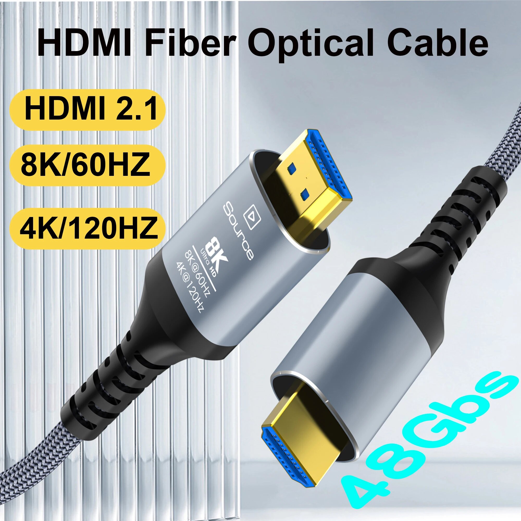 CYANMI HDMI 2.1 оптоволоконный кабель 10м 8K 4K 120Гц Braid, 50m