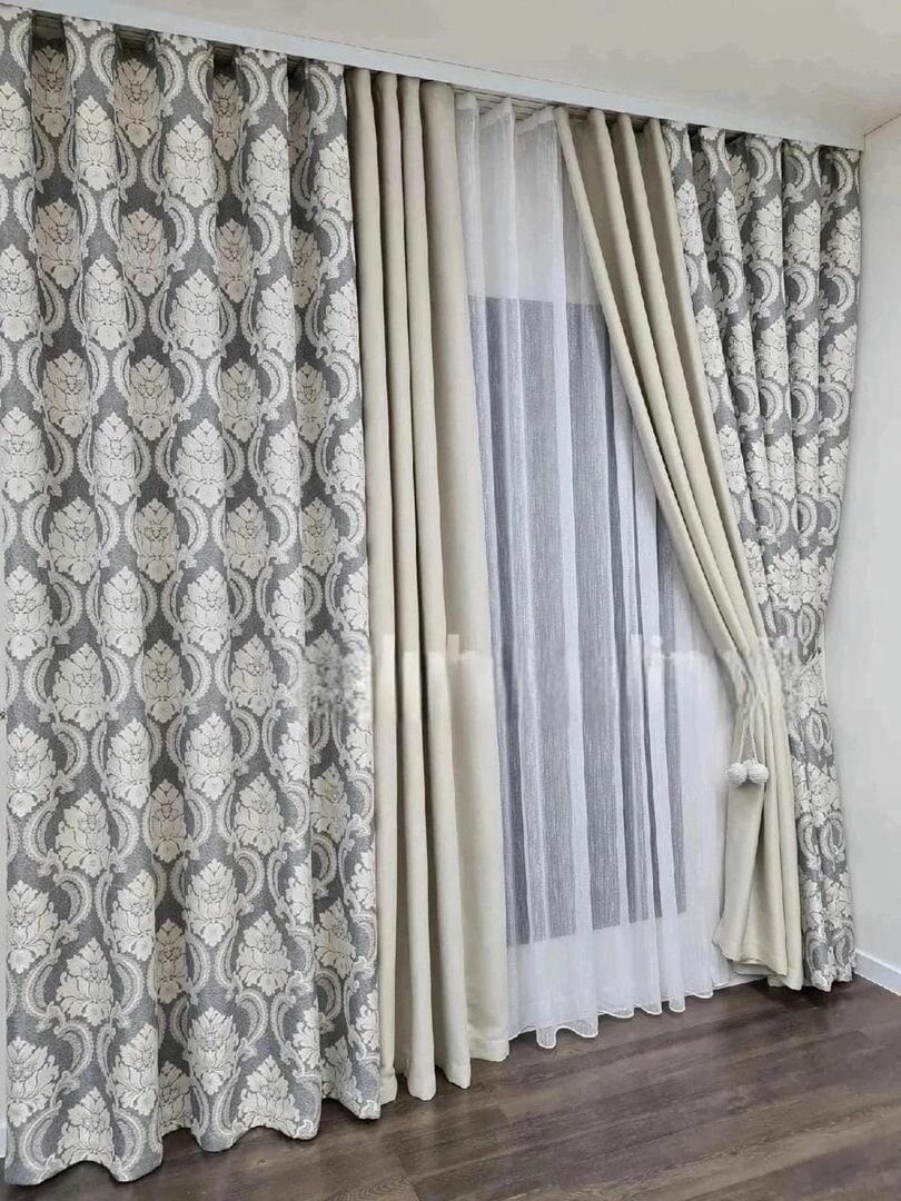 Шторы рогожка, 2 шт, двухцветные, бежевые, светонепроницаемые, 150х270 см