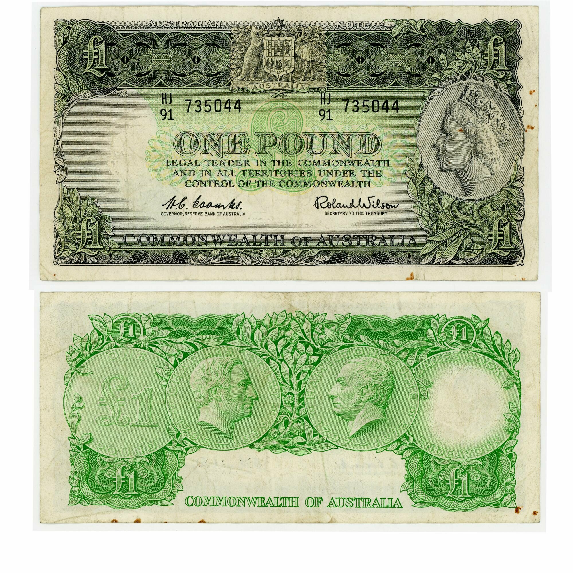 Банкнота Австралия 1 фунт ONE POUND 1965 (F) Pick 34