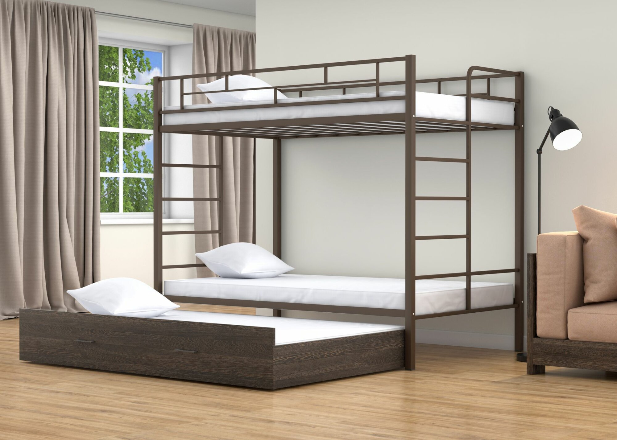 Двухъярусная кровать Валенсия 120 Твист выкатная Коричневый/Венге