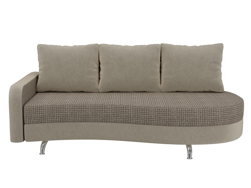 Прямой диван Премьер Бежево-Коричневый Рогожка Микровельвет, еврокнижка, 223х102х80 см, с ящиком для белья