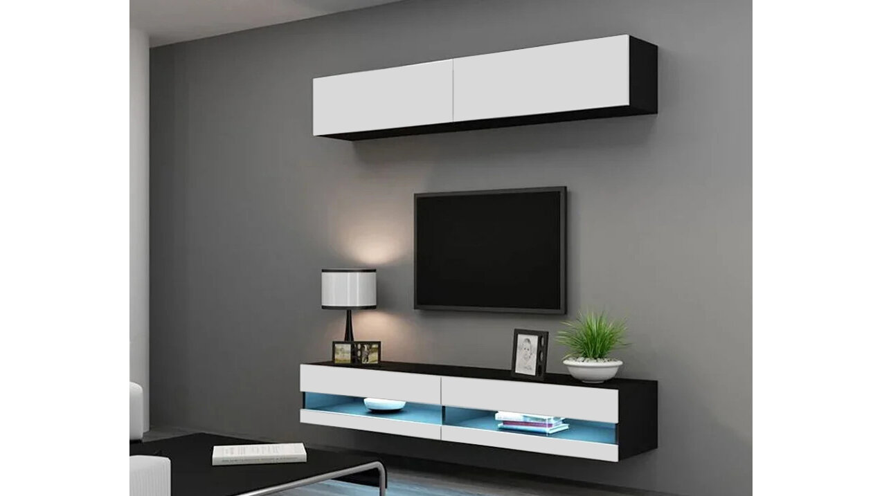 Гостиная Виго нью 12 Белый Фасадный 0101 / Черный 0190 NEW 180x42x180 см, GOODFORM