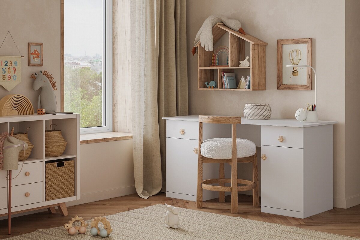 Письменный стол МебельЛэнд24 Скарабей - 6 МДФ Белый 150x60x75