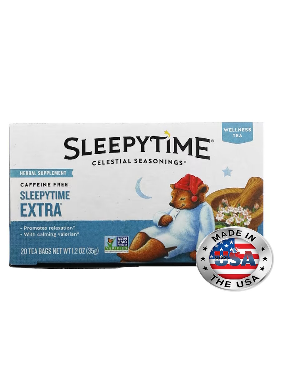 Celestial Seasonings Велнес-чай для засыпания Sleepytime Extra, без кофеина, 20 чайных пакетиков (35 г)