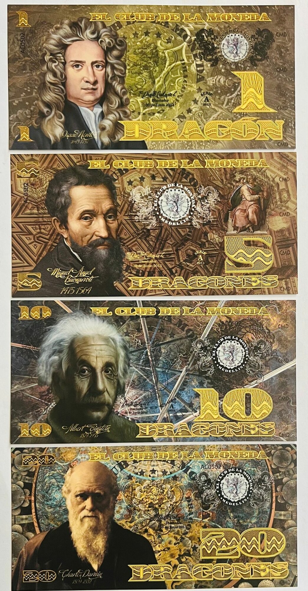 Набор сувенирных банкнот Колумбии выдающиеся люди. 2013 год.