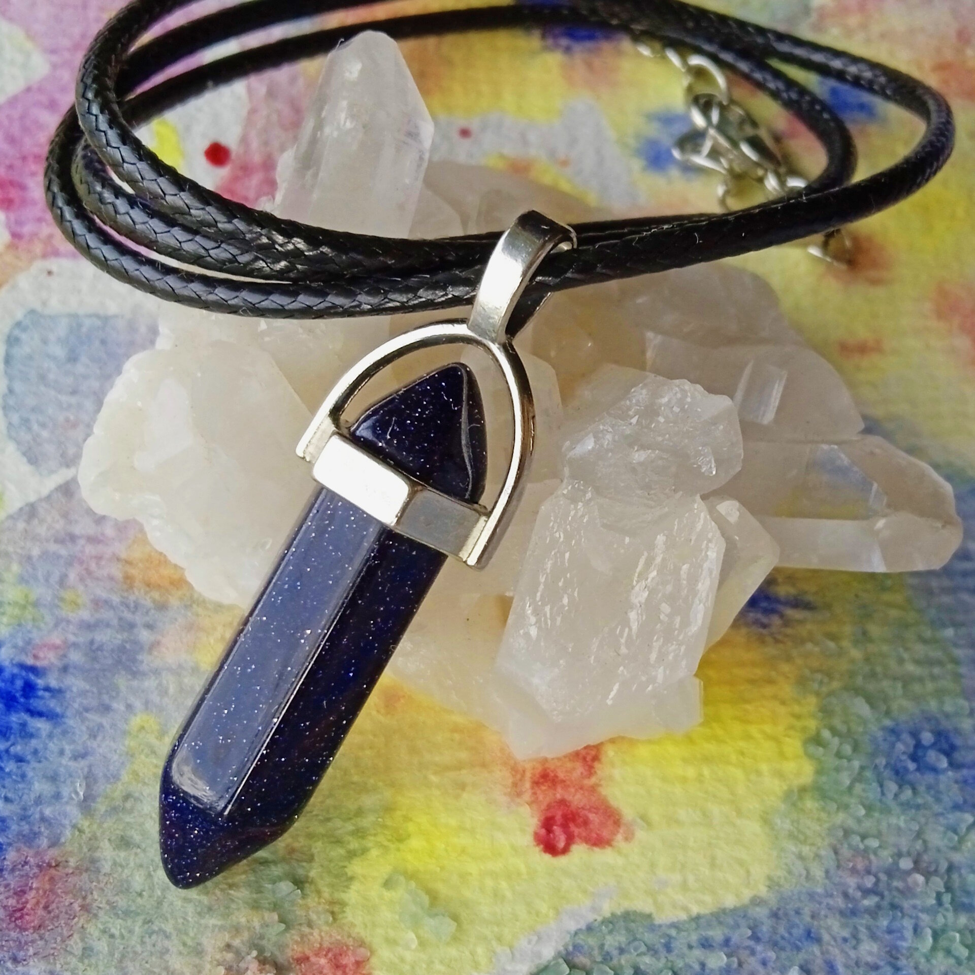 Маятник кристалл подвеска Авантюрин Синий на шнурке + мешочек / биолокация, гадание, диагностика организма, поиск клада, ответы на вопросы/