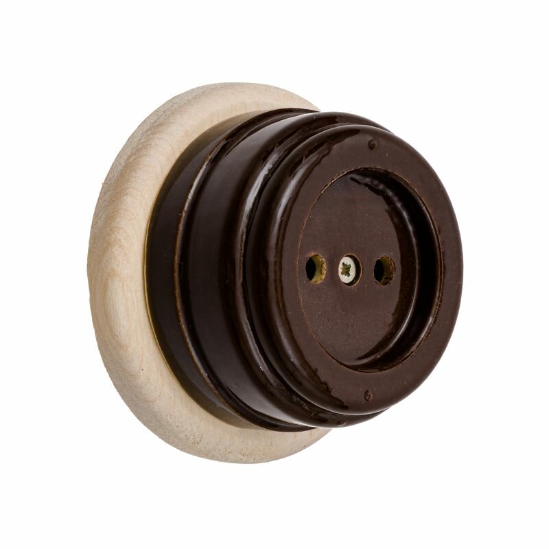 Ретро розетка б/з керамическая коричневая, подрозетник береза, без заземления, накладная под винтаж Zion
