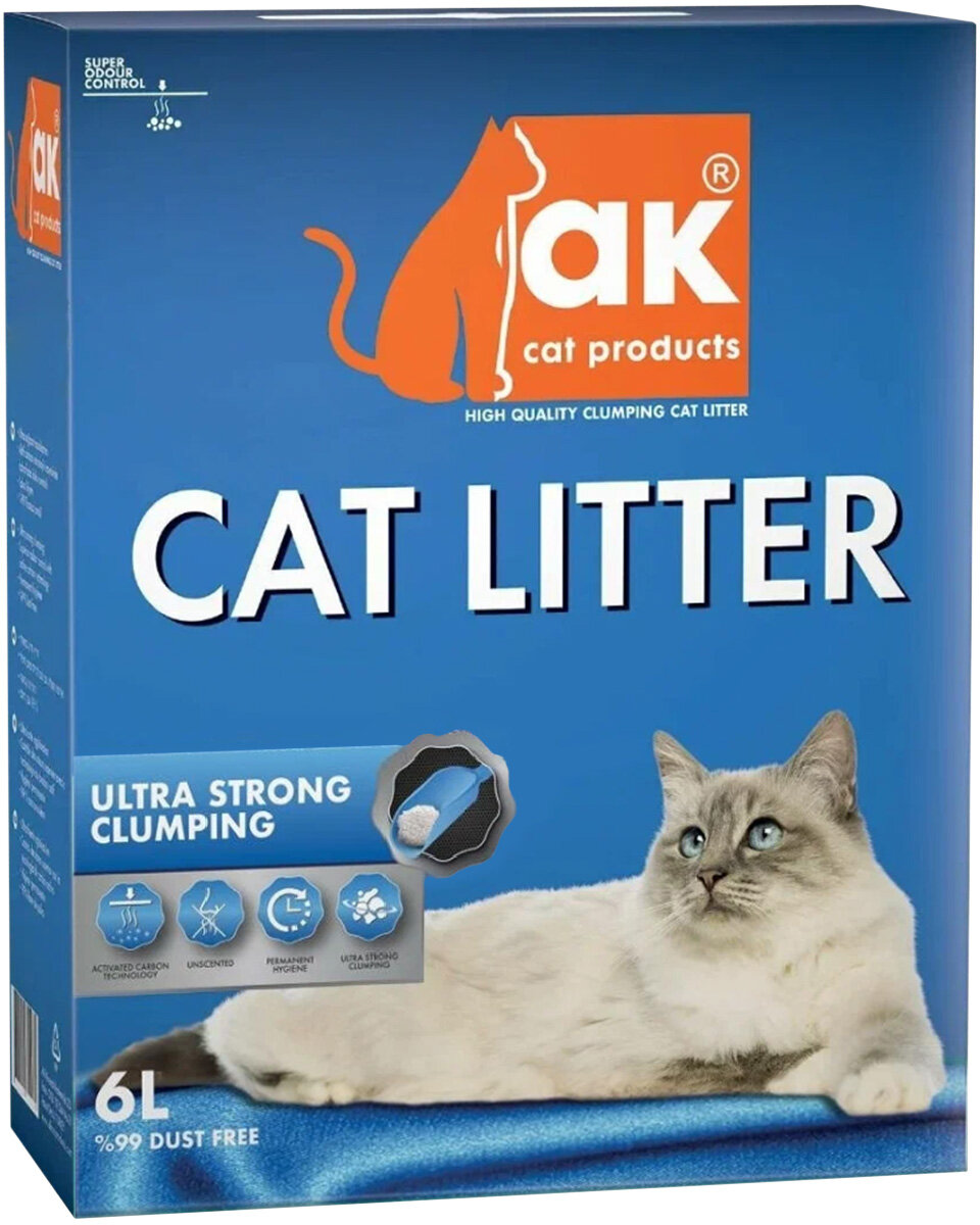 AK CAT ULTRA STRONG CLUMPING наполнитель комкующийся для туалета кошек без запаха 6 л