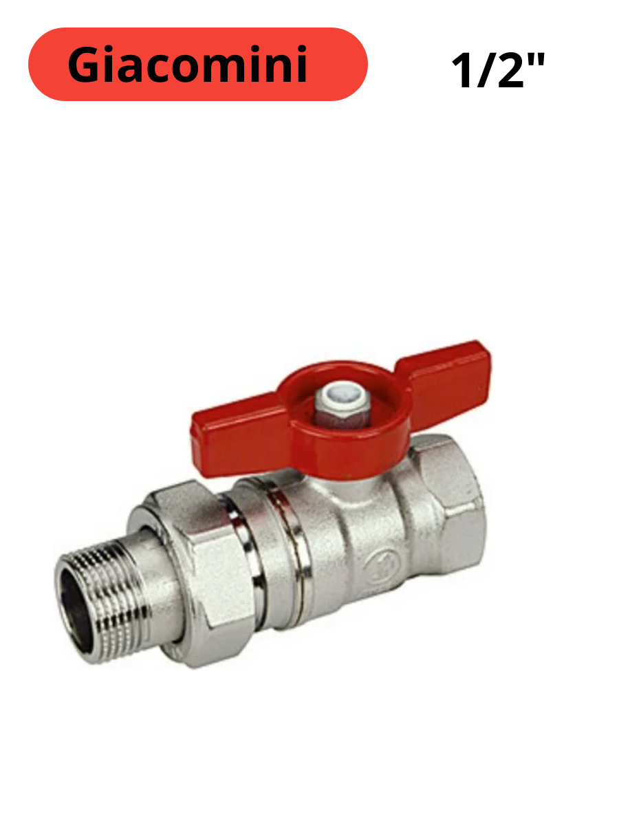 Кран шаровый 1/2 дюйма с американкой Giacomini, ручка бабочка