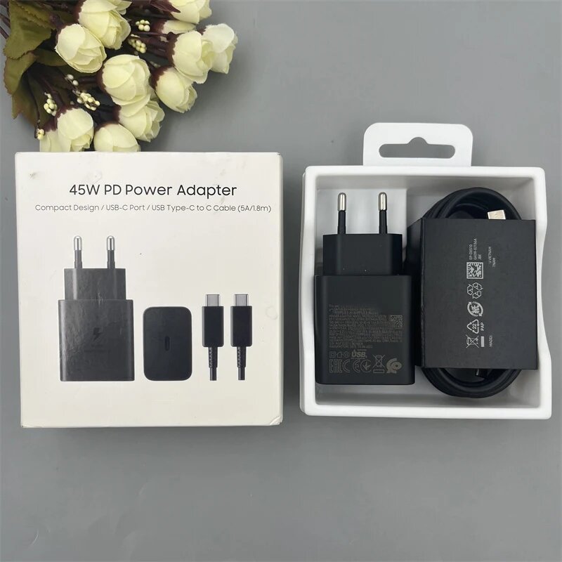 Оригинальное сверхбыстрое зарядное устройство на 45 Вт, 1,8 м, 5 А, кабель с двумя разъемами типа C для Samsung S23, S22, Note20 Ultra, ZFold3, USB C, быстрая зарядка