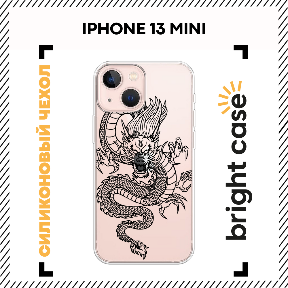 Чехол на Apple iPhone 13 mini / Айфон 13 mini с принтом Китайский дракон, прозрачный