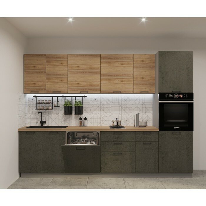 Кухонный гарнитур прямой «Лофт 33», 3000 мм, цвет сахара/бетон тёмный