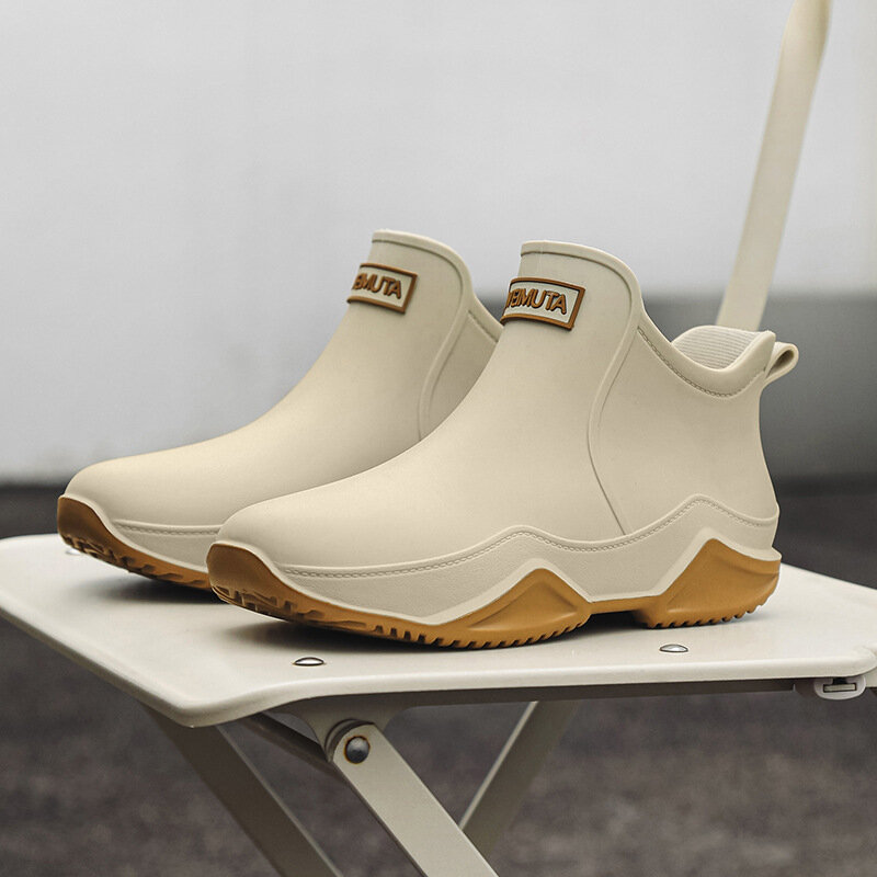 Летние полусапожки, пара резиновых сапог, мужская верхняя одежда, универсальная корейская версия водонепроницаемой обуви с толстой подошвой, удобная нескользящая кухонная резиновая обувь для мужчин и женщин