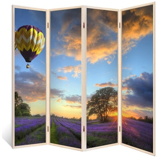 Ширма перегородка Декор Депо для комнаты деревянная "Марсель" двухсторонняя с картинкой (природа) 4 створки кремовый дуб 176х185 см 14 кг