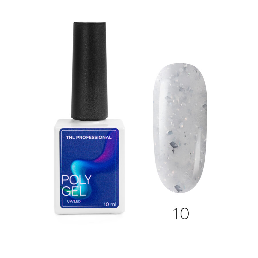 Жидкий Poly Gel TNL Professional №10 молочный с голографической поталью, 10 мл