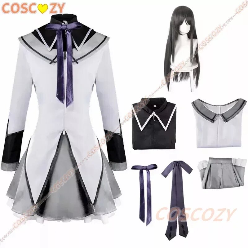 Косплей костюм Homura Akemi из аниме Puella Magi Madoka Magica Белый, S, Costume and wig