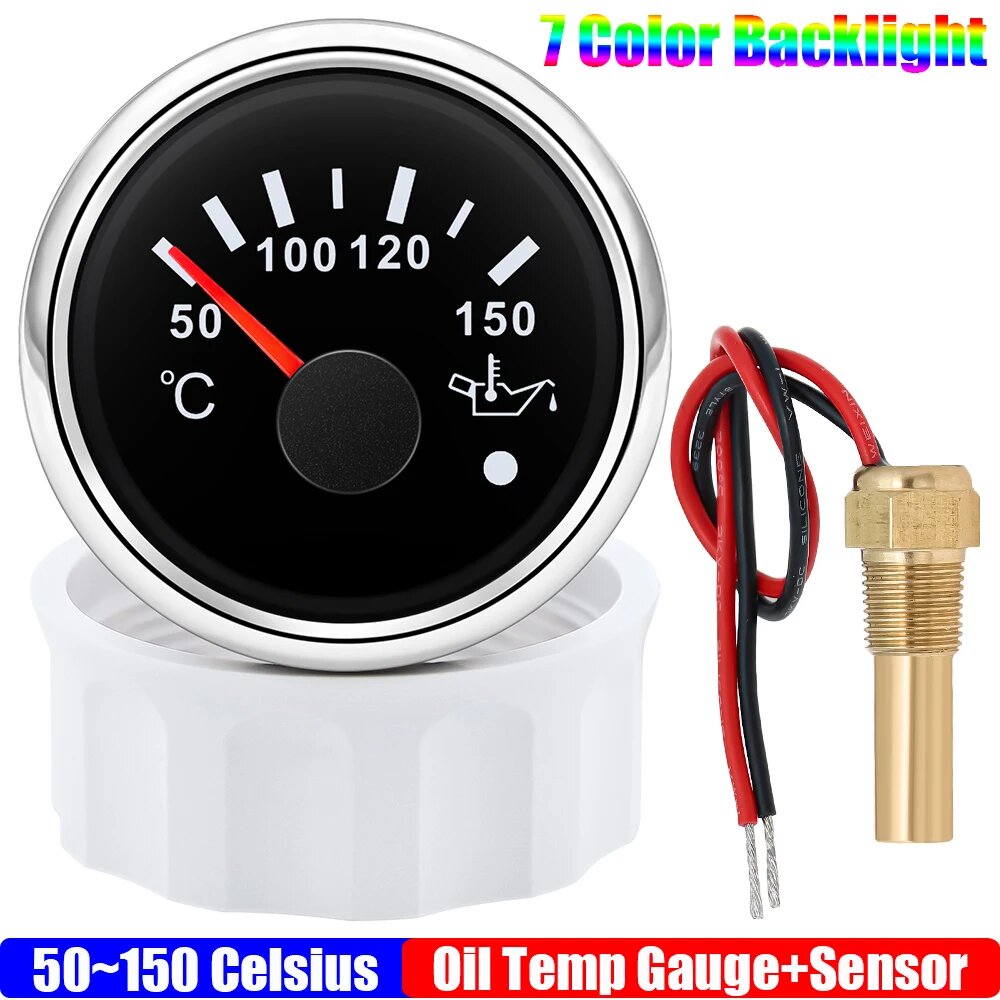 7-цветный датчик температуры масла с мигающей сигнализацией, светодиодный измеритель температуры масла 52 мм + датчик 1/8NPT для морского автомобиля, лодки, 12 В, 24 В, на заказ BS