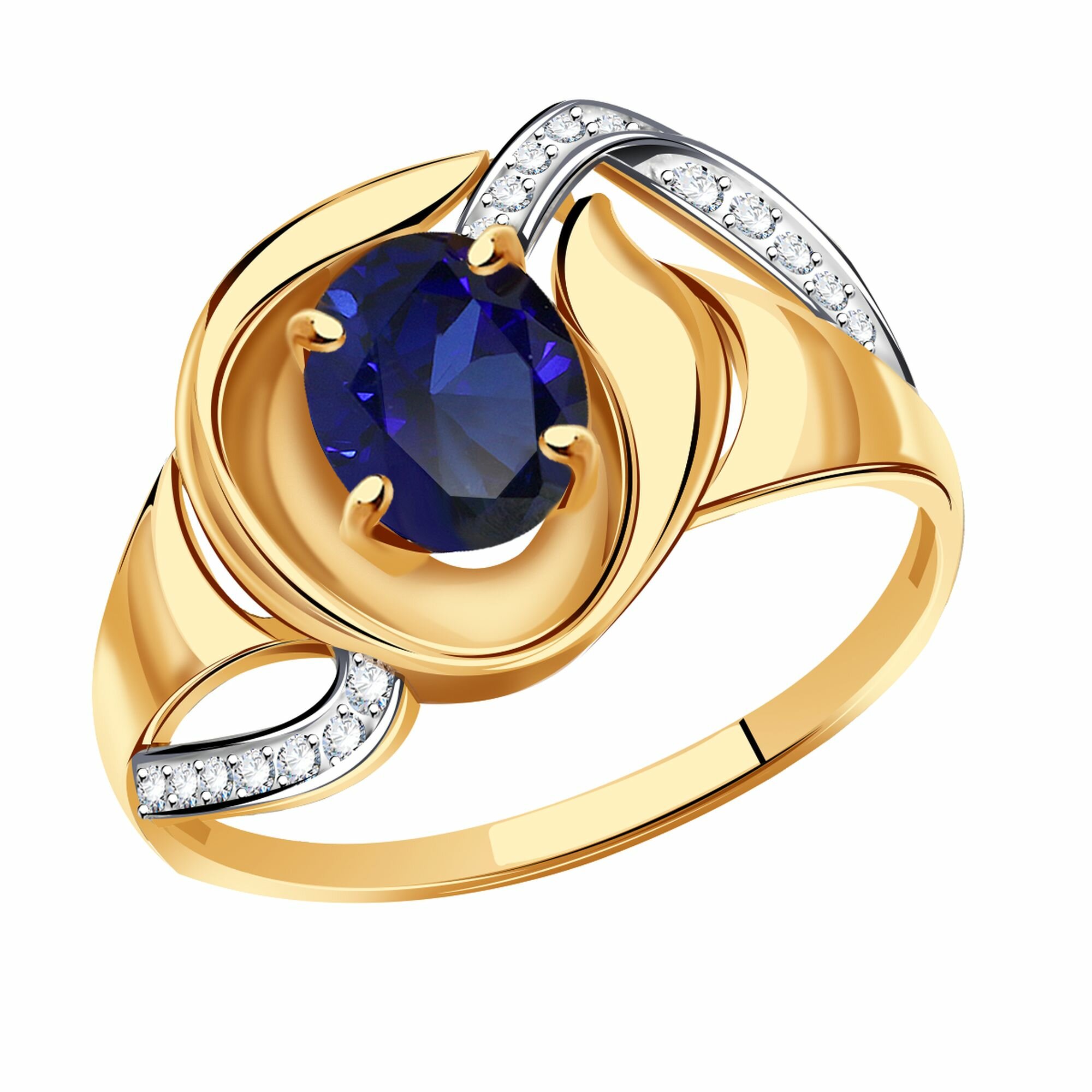 Кольцо Diamant online, красное золото, 585 проба, корунд, фианит