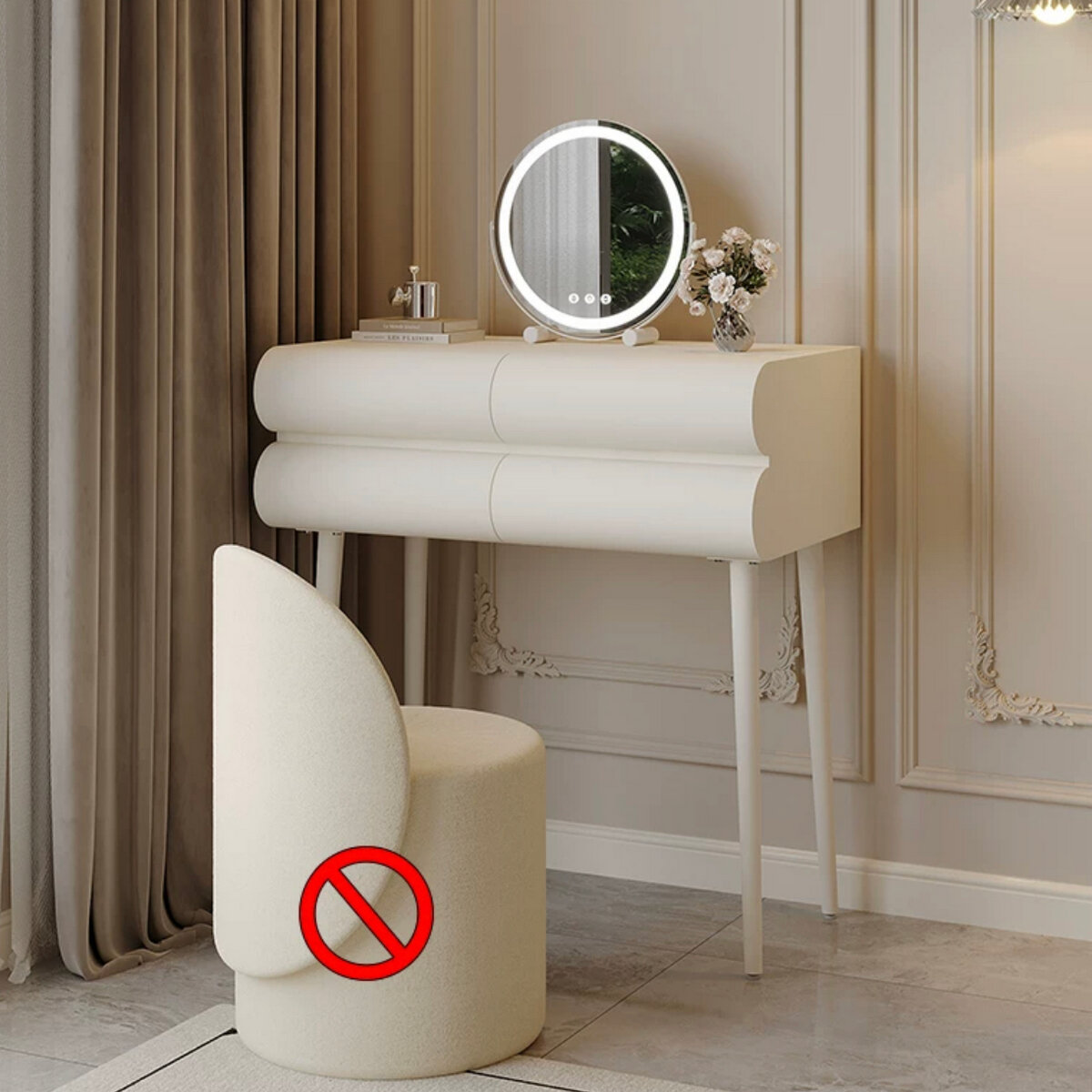 Туалетный столик Emer (Стол 80см + круглое зеркало с подсветкой)