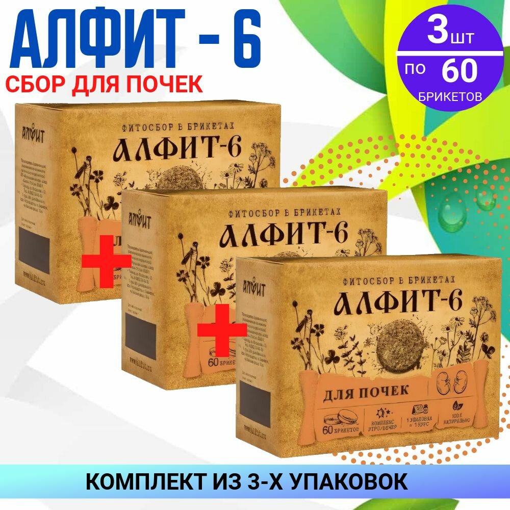 Фитосбор Алфит-6 почечный. 3 упаковки по 60 штук, комплект из 3х упаковок