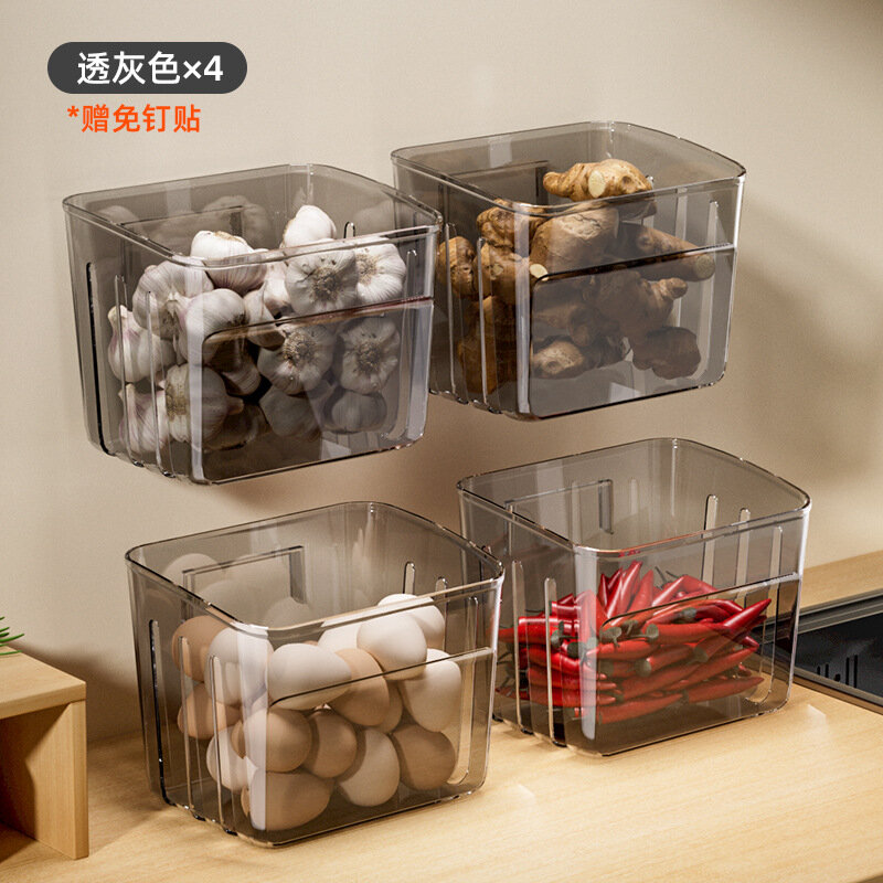 Корзина для хранения лука и чеснока, настенная, прозрачная, серая, 4 шт.