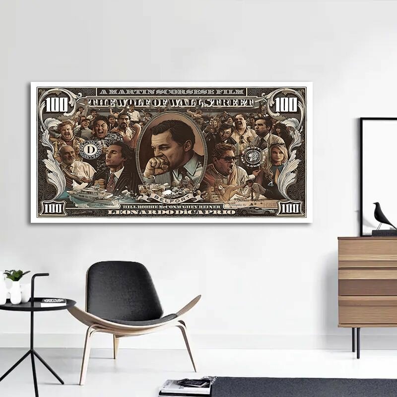 Картина мотивация, Волк с Уолл стрит, картина деньги, 40х80 см.