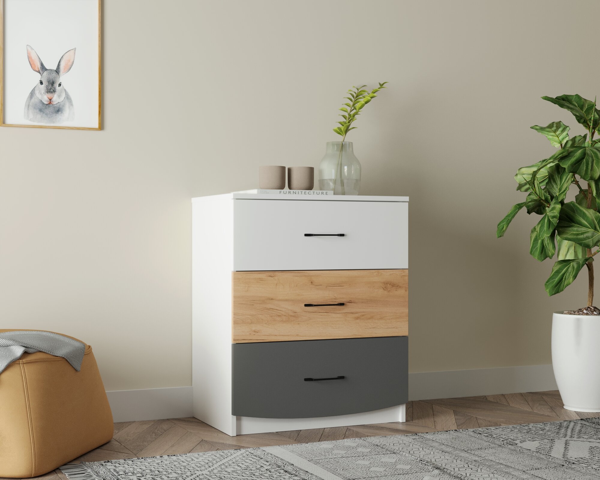 Комод с выдвижными ящиками Мебель на Руси "Амели" 60х73х40 Белый, серый камень, дуб крафт золотой