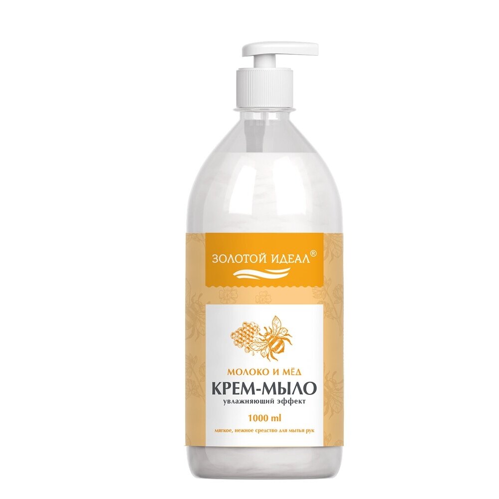 Мыло-крем Золотой идеал жидкое, 1 л, "Молоко и мед", дозатор (609427)