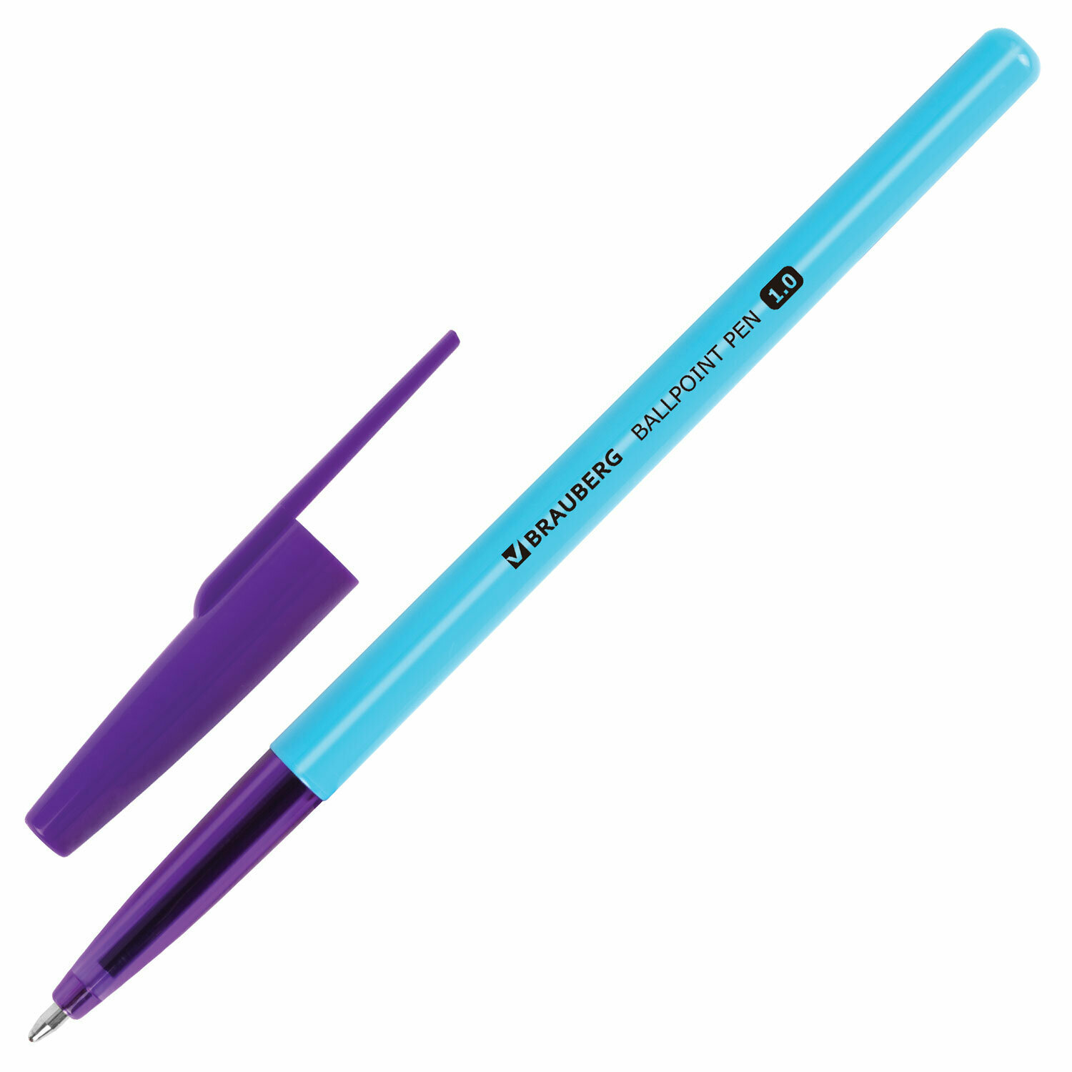 Упаковка 100 шт. Ручка шариковая BRAUBERG "Офисная" NEON COLOR, синяя, корпус ассорти, пишущий узел 1 мм, линия письма 0,5 мм, 144200
