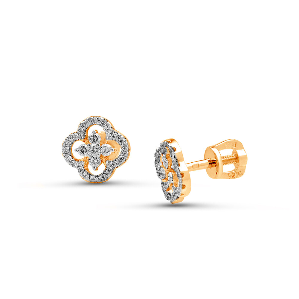 Серьги, золото, 585 проба, бриллиант