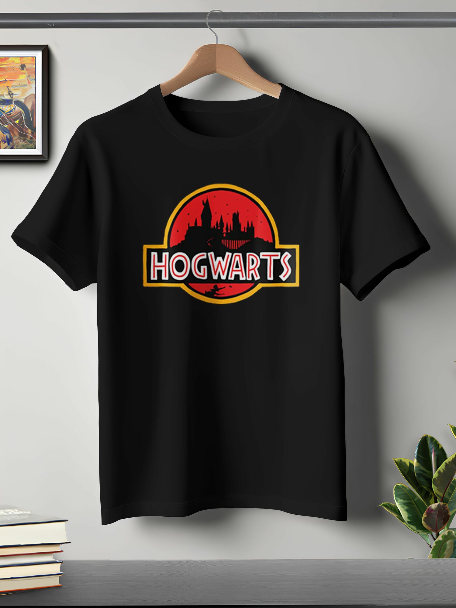 Футболка  Детская ONEQ 152 (12-13) размер с принтом Hogwarts, черная