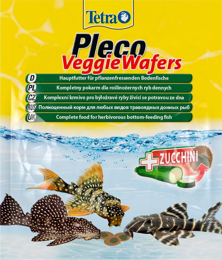 Корм сухой Tetra Pleco Vggie Wafers чипсы с добавлением цукини для травоядных и донных рыб (15 г)