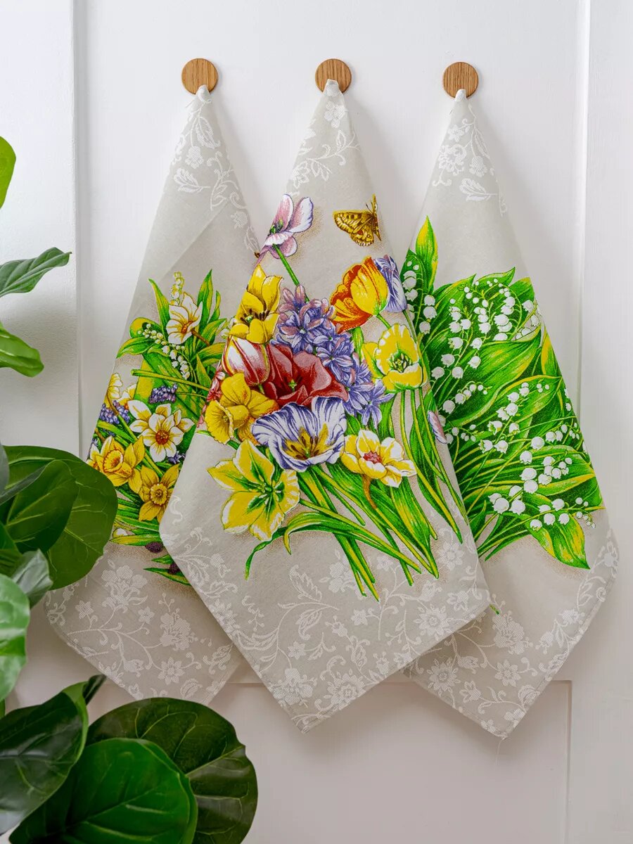 DOLLTALL / Набор Кухонных полотенец / Полотенца рогожка / 3 шт 60х45 / Подарок для друзей и близких