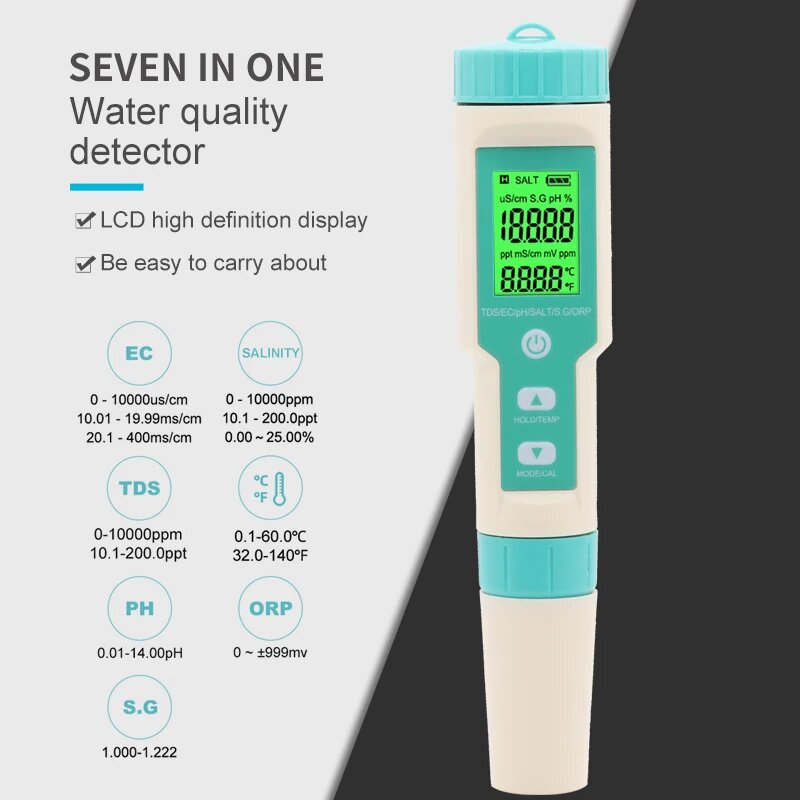 Измеритель PH TDS EC ORP, температура LPPCOLTD 2/3/4/5/7 в 1 для аквариума 7 in 1
