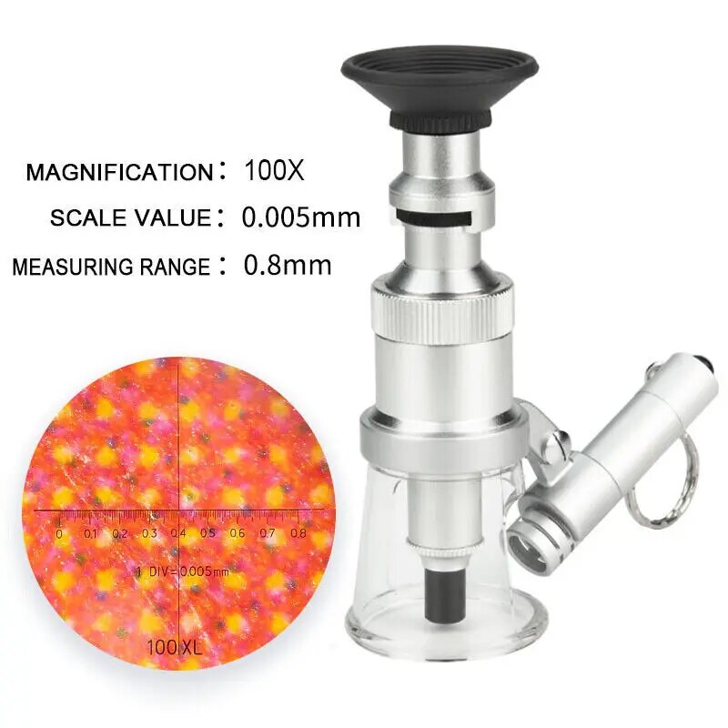 Микроскоп карманный 100X с лупой, 0.005mm