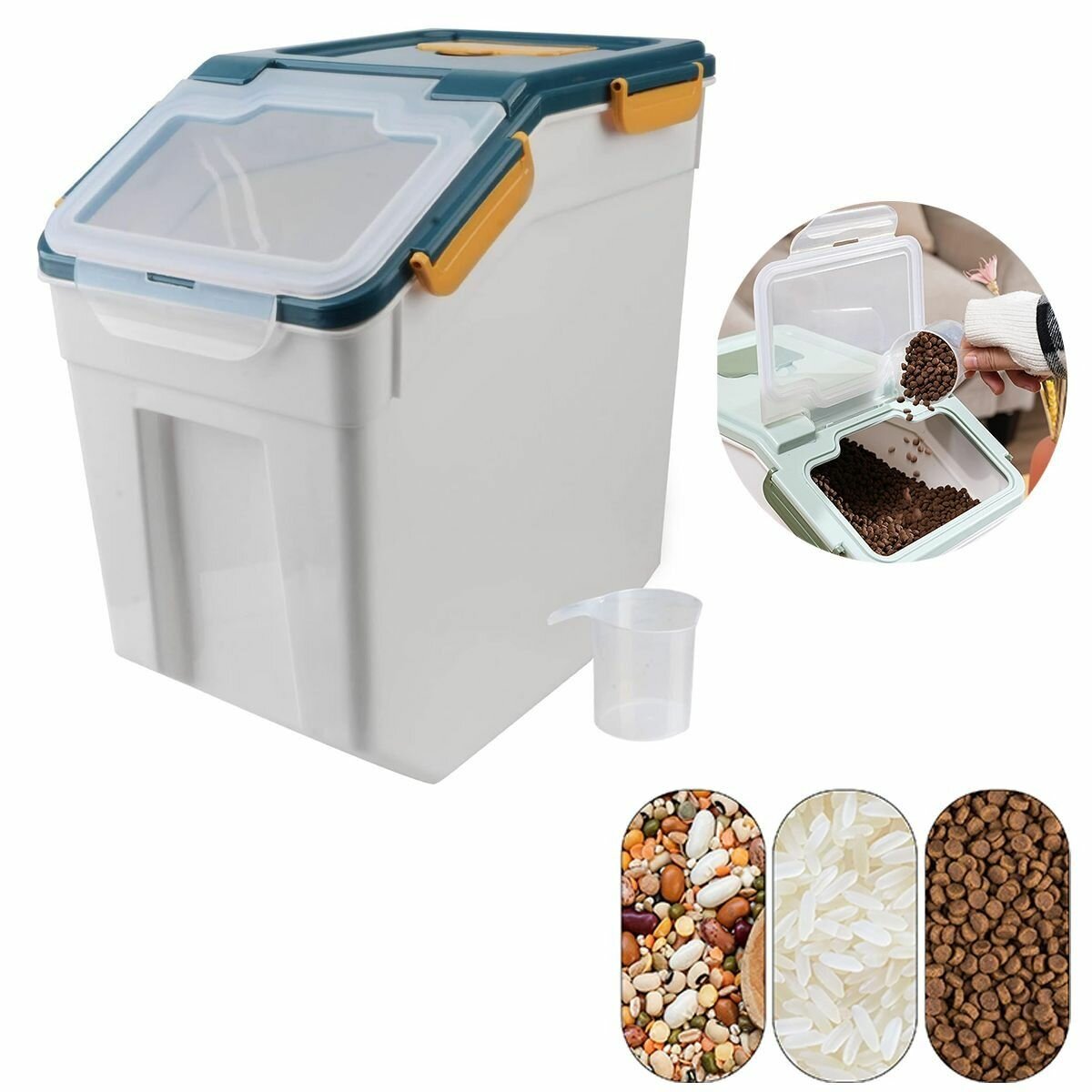 Контейнер для корма, емкость для хранения с крышкой, бак для сухого корма собак,5 кг/10 кг/15 кг/25 кг