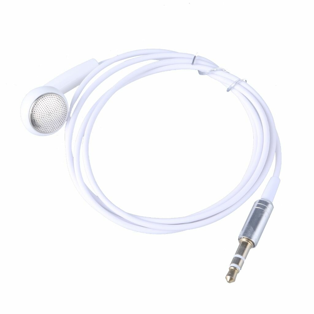 (1 штука) односторонние наушники-вкладыши с проводом 3,5 мм-белые-90 см