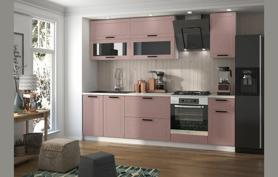 Кухонный гарнитур МДФ 2000 Монако Компоновка №2 + ШНВТ600 Шарли пинк