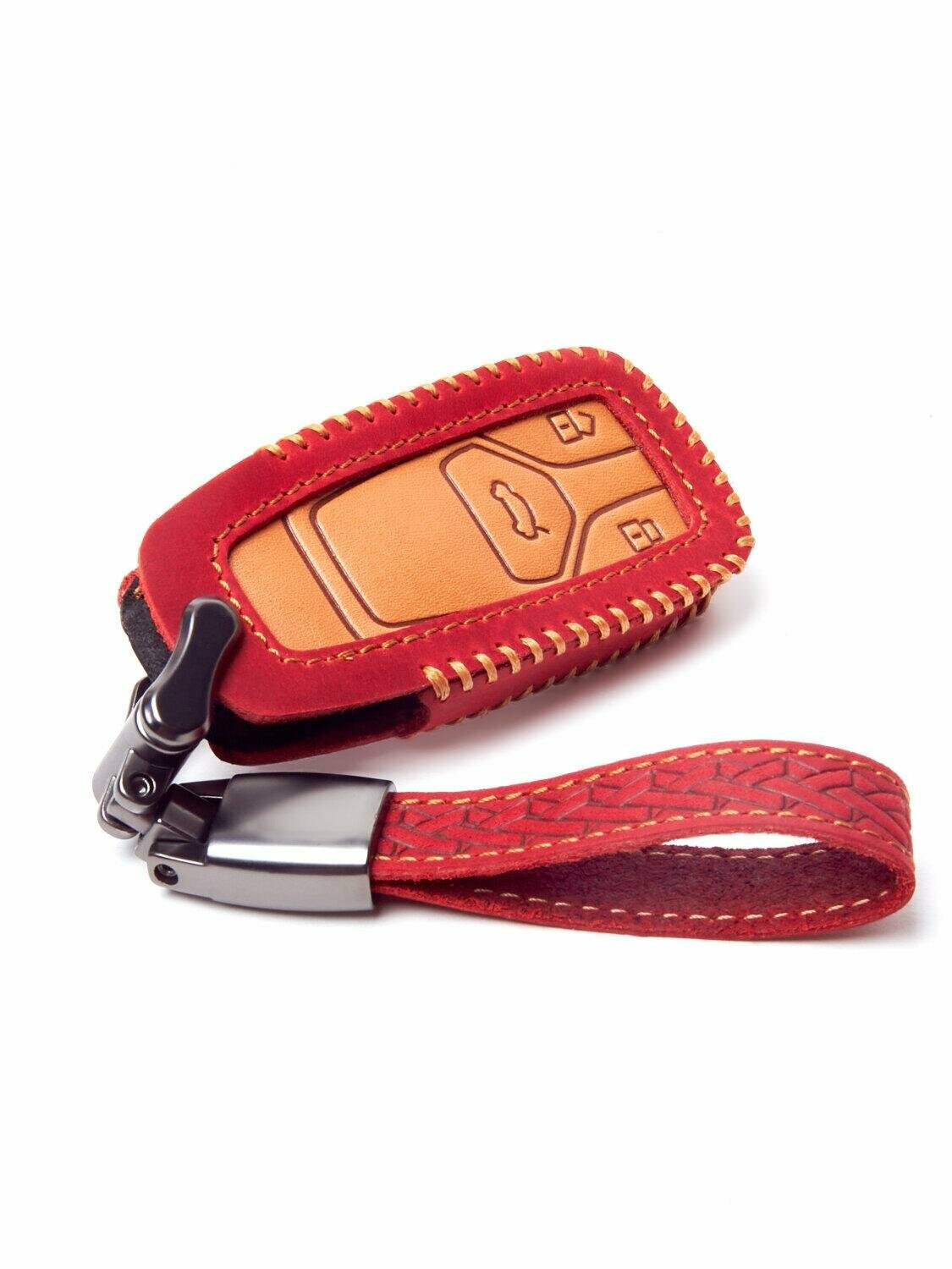 Чехол BGT для автомобильного ключа Audi (Ауди), кожа, влагозащитный, ударопрочный, красный