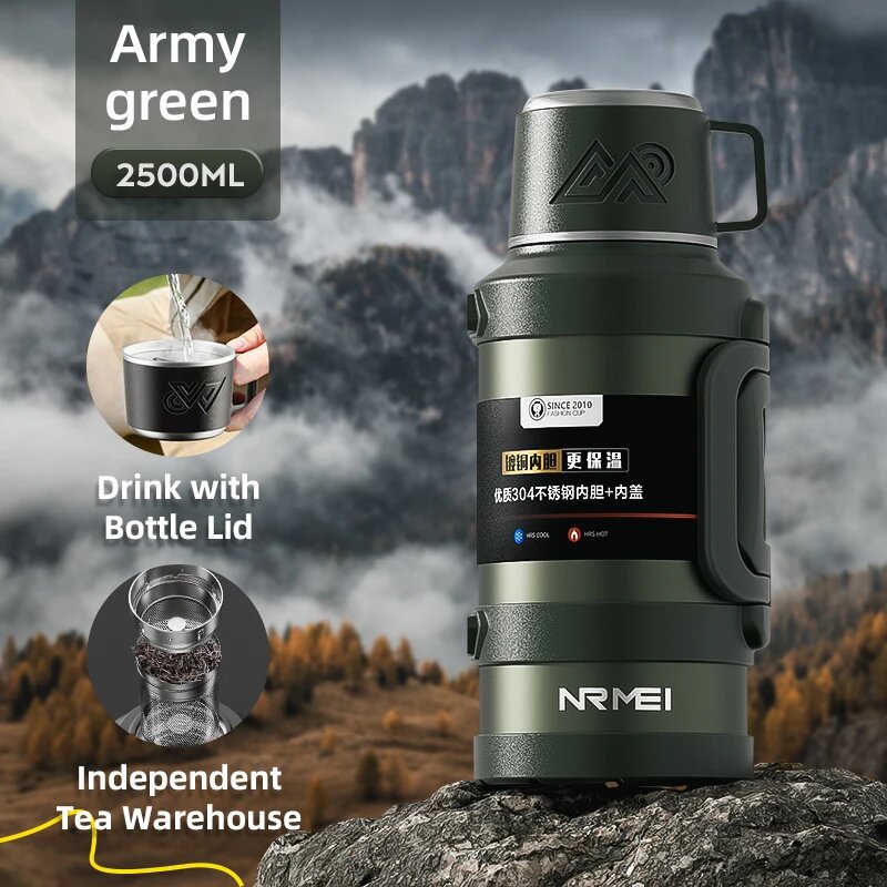 Термос nRMEi 1700/2000/2500 мл черный/армейский зеленый Green-2500ML