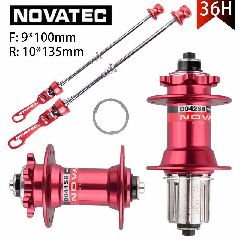 Ступица Novatec D041SB D042SB Дисковый тормоз MTB Подшипник ступицы для горного велосипеда QR, передний 9x100 мм / задний 10x135 мм 36 отверстия, совместимый со скоростью 8/9/10/11 (красный)